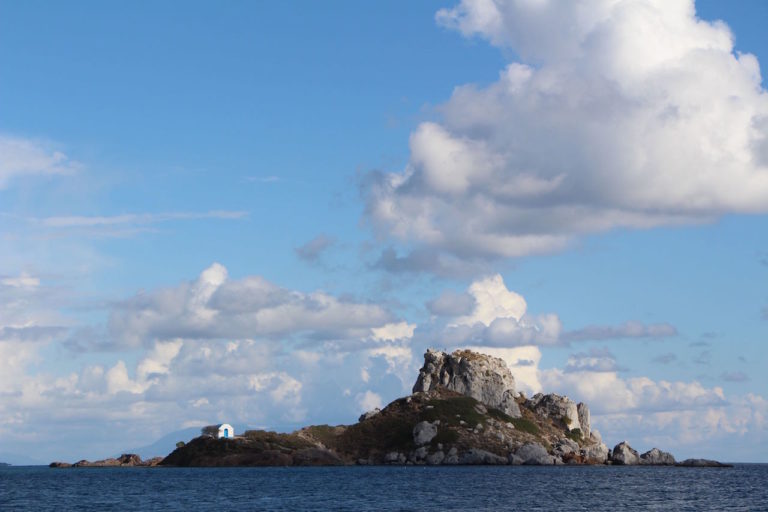 Kastri island, one of the landmarks of the island of Kos in Greece.